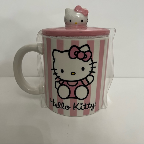 Hello Kitty | Dining | Hello Kitty Striped Pink Mug With Lid Topper ...